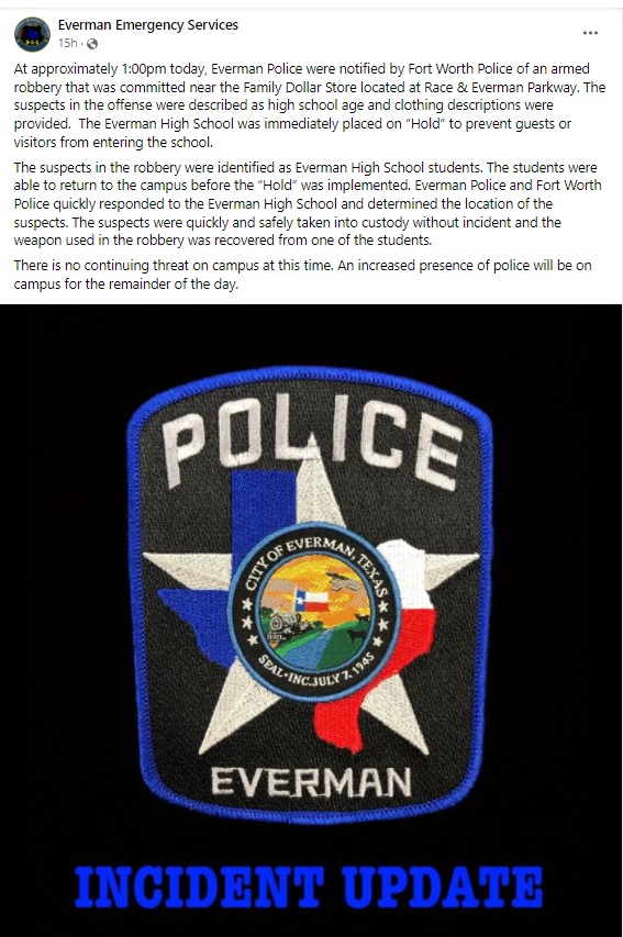 Police: Everman HS Students Arrested After Alleged Robbery Near Campus ...